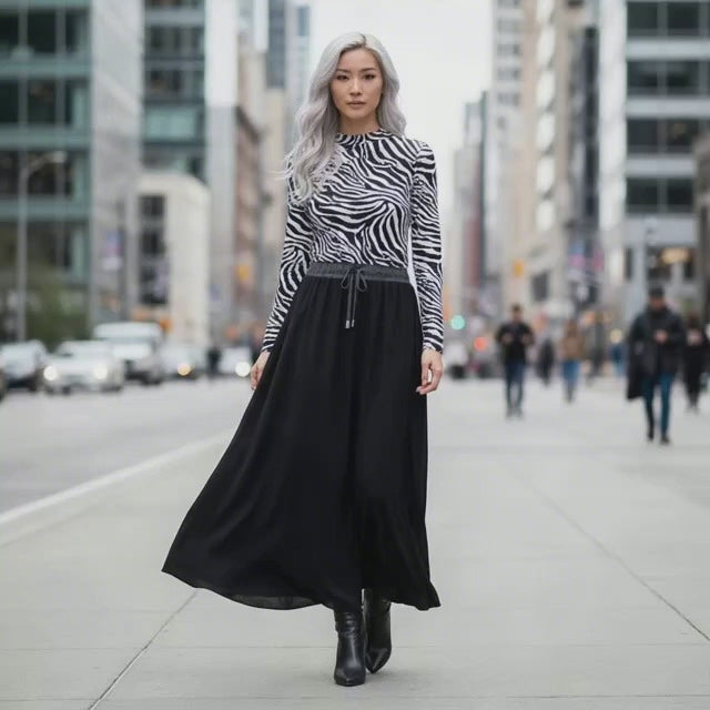 Deep Black Maxi Two-Layers Skirt FABA Collection