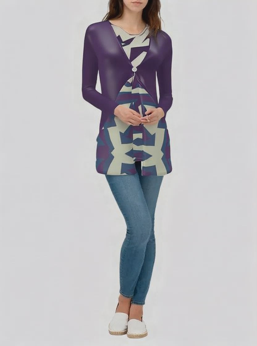 Mauve Camo One-Button Cardigan - FABA Collection